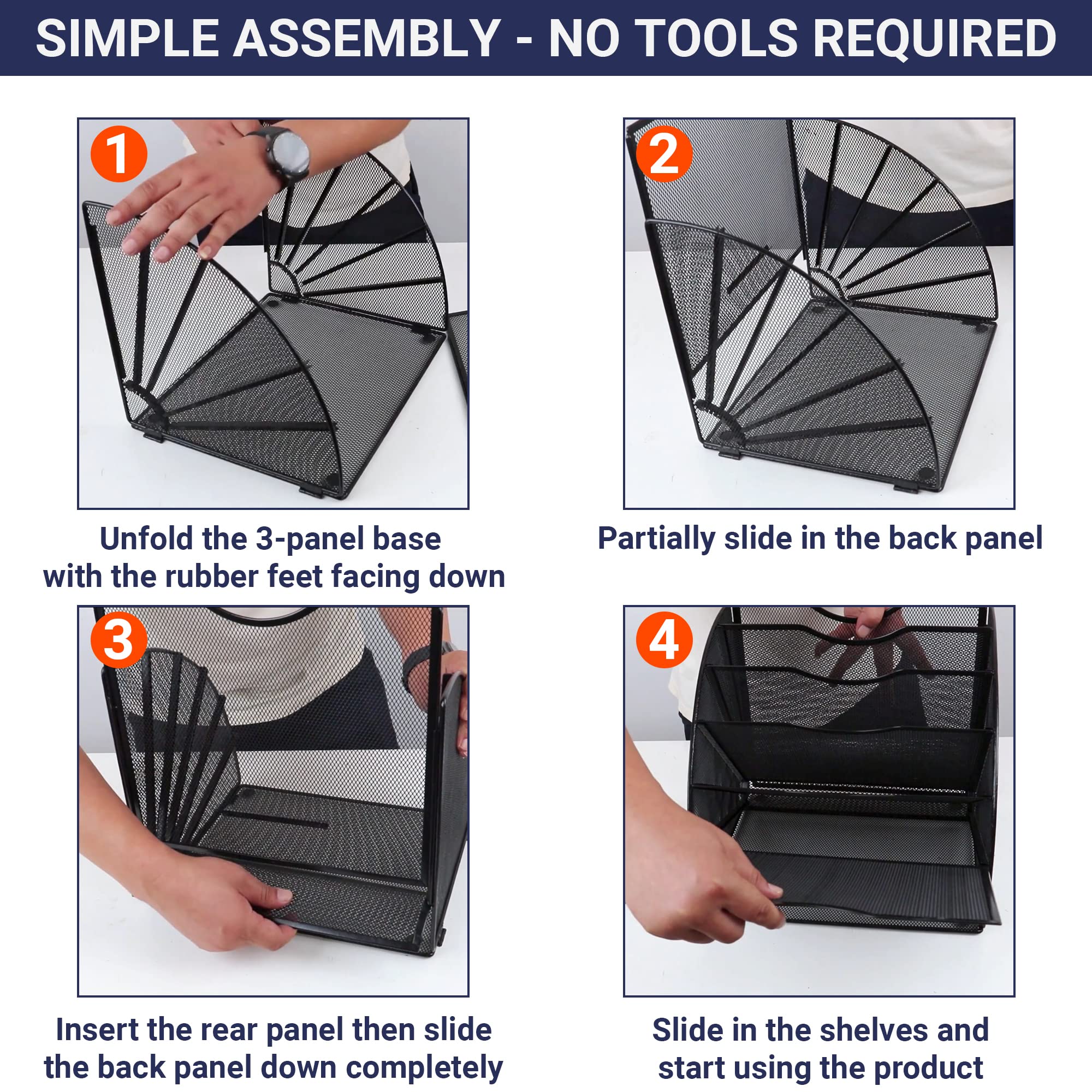 Mesh Office Organizer for Desk - Fan Shaped Desktop Organizer with 6 Compartments for Filing Paper, Bills, Letters for Work, School, Office, Waiting Room, Classroom, and More