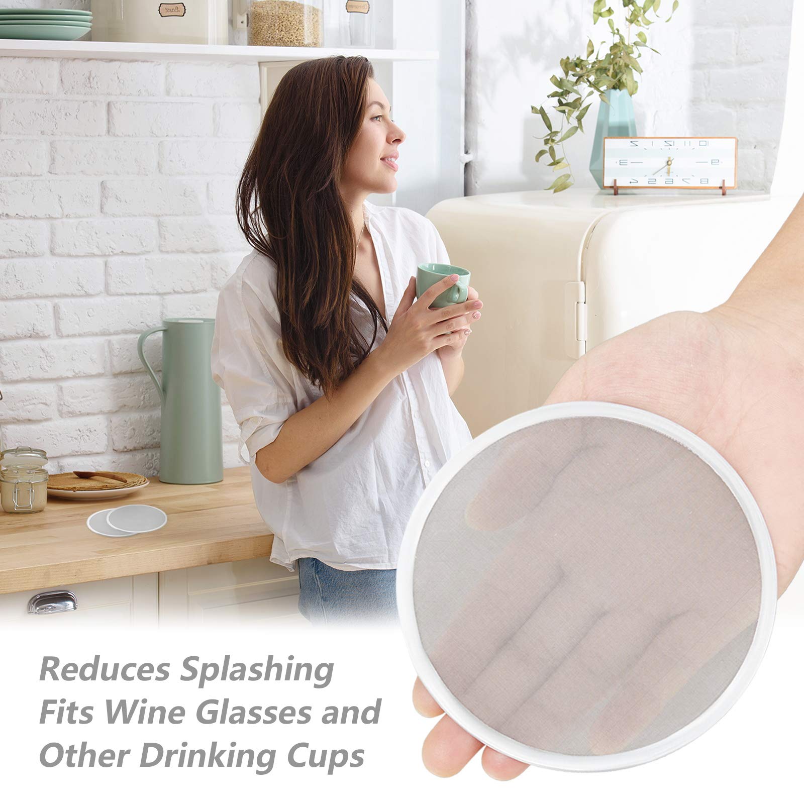 Stainless Steel Drink Covers Wine Glass Cover Keeps Debris Out Cup Covers Wine Glass Lid Mesh Ventilated Discs for Beverage Cover Outdoors Ventilation Reducing Splashing (6 Pieces)