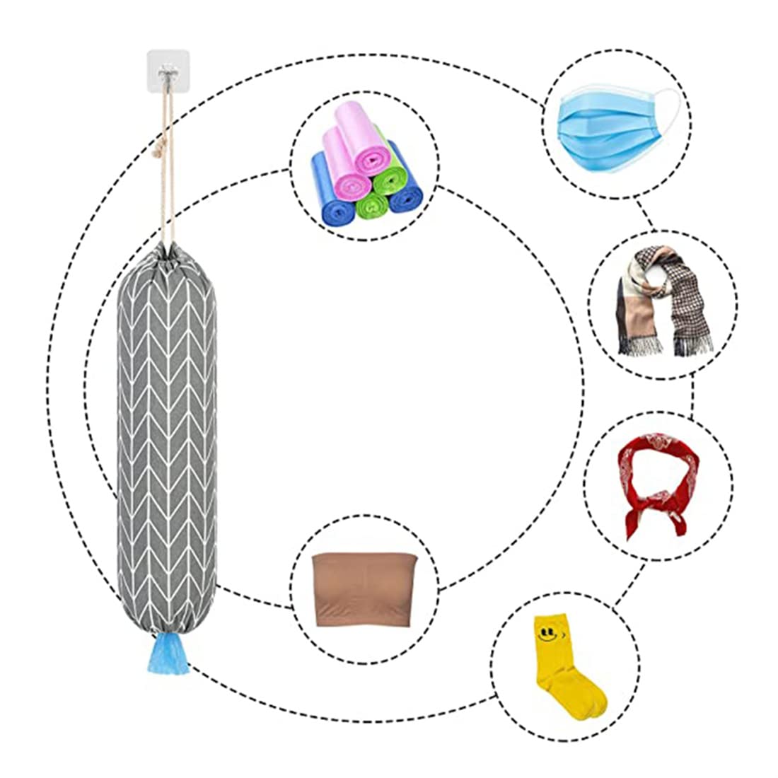 Rydowenna Grocery Bag Holder, Dispenser Hanging Loop Washable Shopping Bag Storage Dispensers for Garbage Bags Organizer Plastic Bag Holder for Grocery Bags