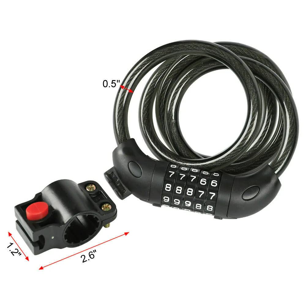 Vtuvia Bike Lock,4 Feet High Security 5 Digit Bicycle Lock Anti-Theft Retractable Combination with Mounting Bracket