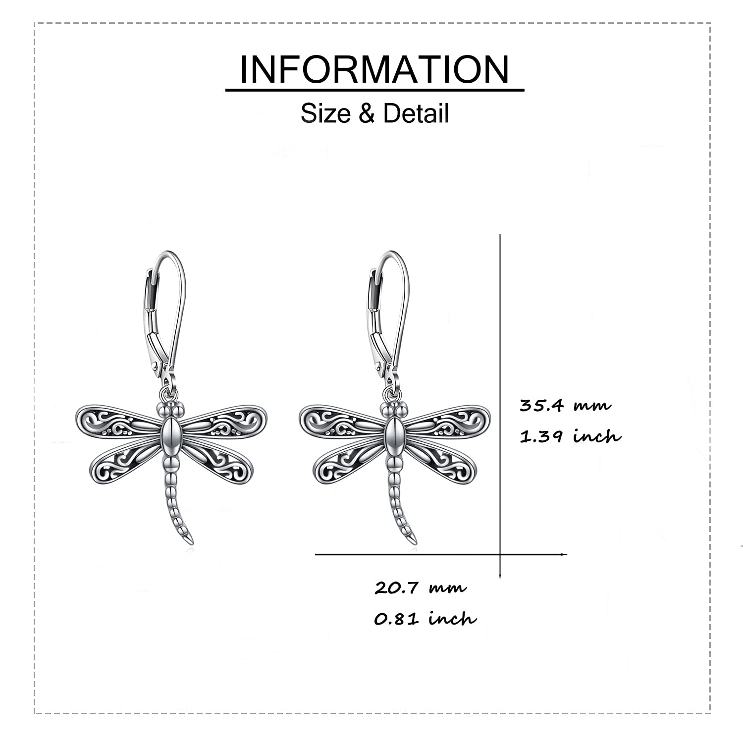 ONEFINITY Dragonfly Earrings Sterling Silver Leverback Dragonfly Dangle Drop Earrings Dragonfly Women Jewelry
