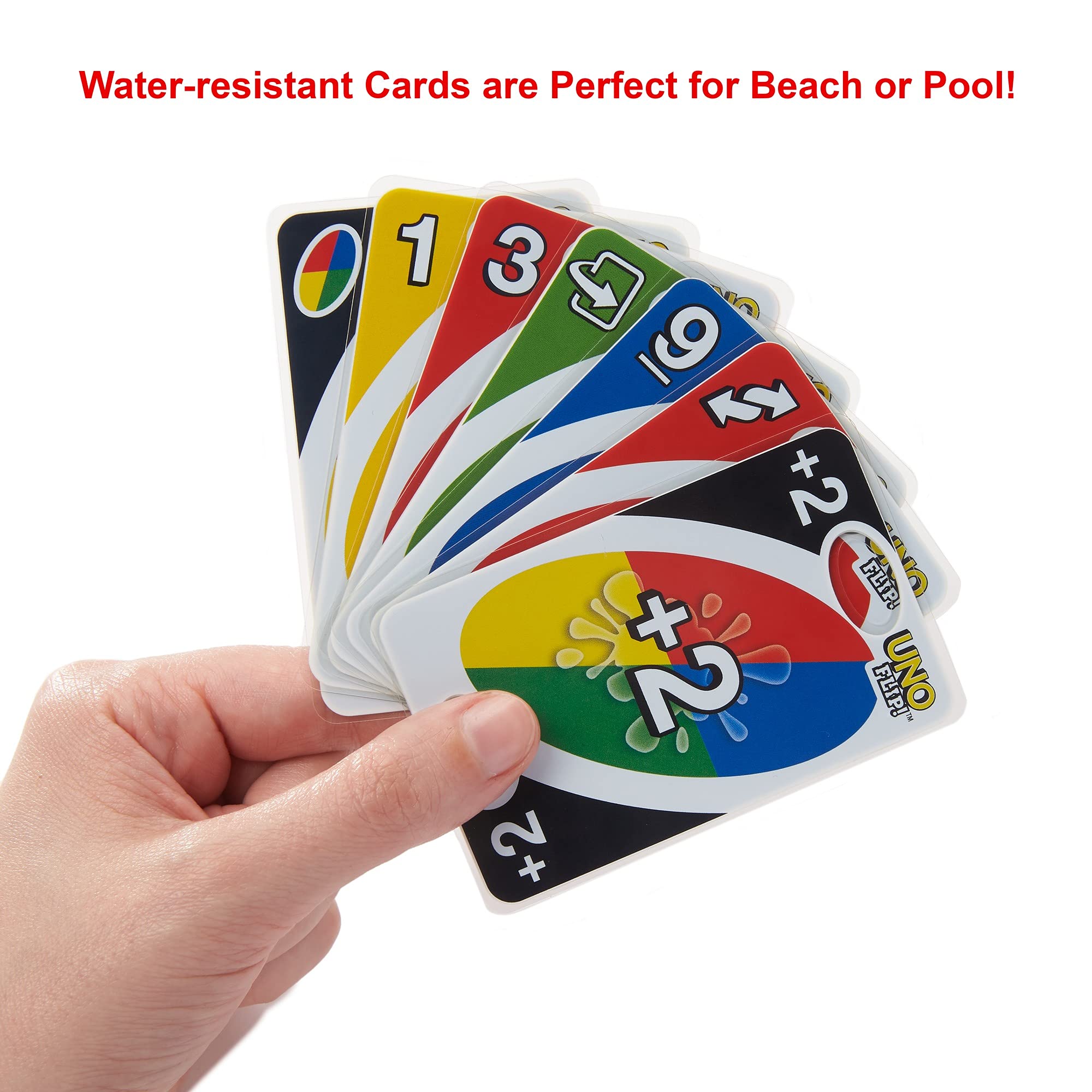 Mattel Games UNO Flip! Splash Card Game for Kids, Adults & Game Night with Water-Resistant Double-Sided Cards