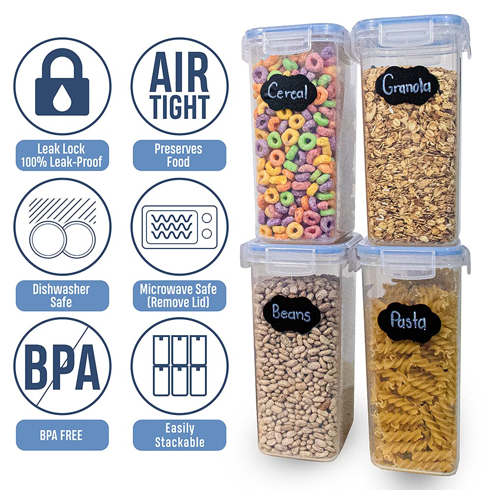 SPARK LIGHTING - Clear Storage Canister Set with Airtight Lids Kitchen & Pantry Organization Containers of Dry Foods Including Flour, Sugar, Cereal, Rice (12 Piece Set, Blue Lids)