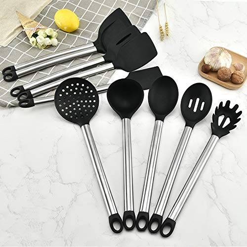 LMMDP Silicone Cooking Kitchen Utensils Set Stainless Steel Handle Spatula Spoon Tongs Whisk Cookware Kitchen Tools Set (Size : 12 Pieces)