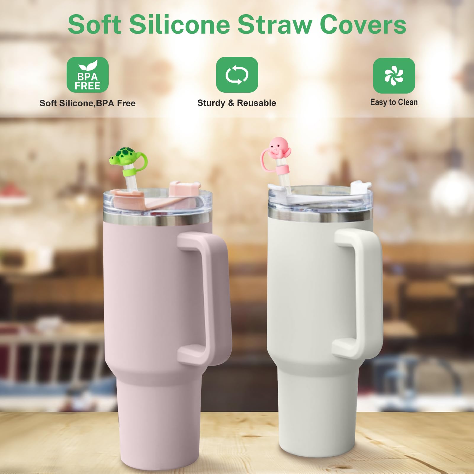 VVAYHUA 6Pcs Straw Covers Cap for Stanley Cup, Cute Animals Straw Topper Compatible with Stanley Cup & Simple Modern, Silicone Straw Tips 0.4in/10mm for Stanley Accessories