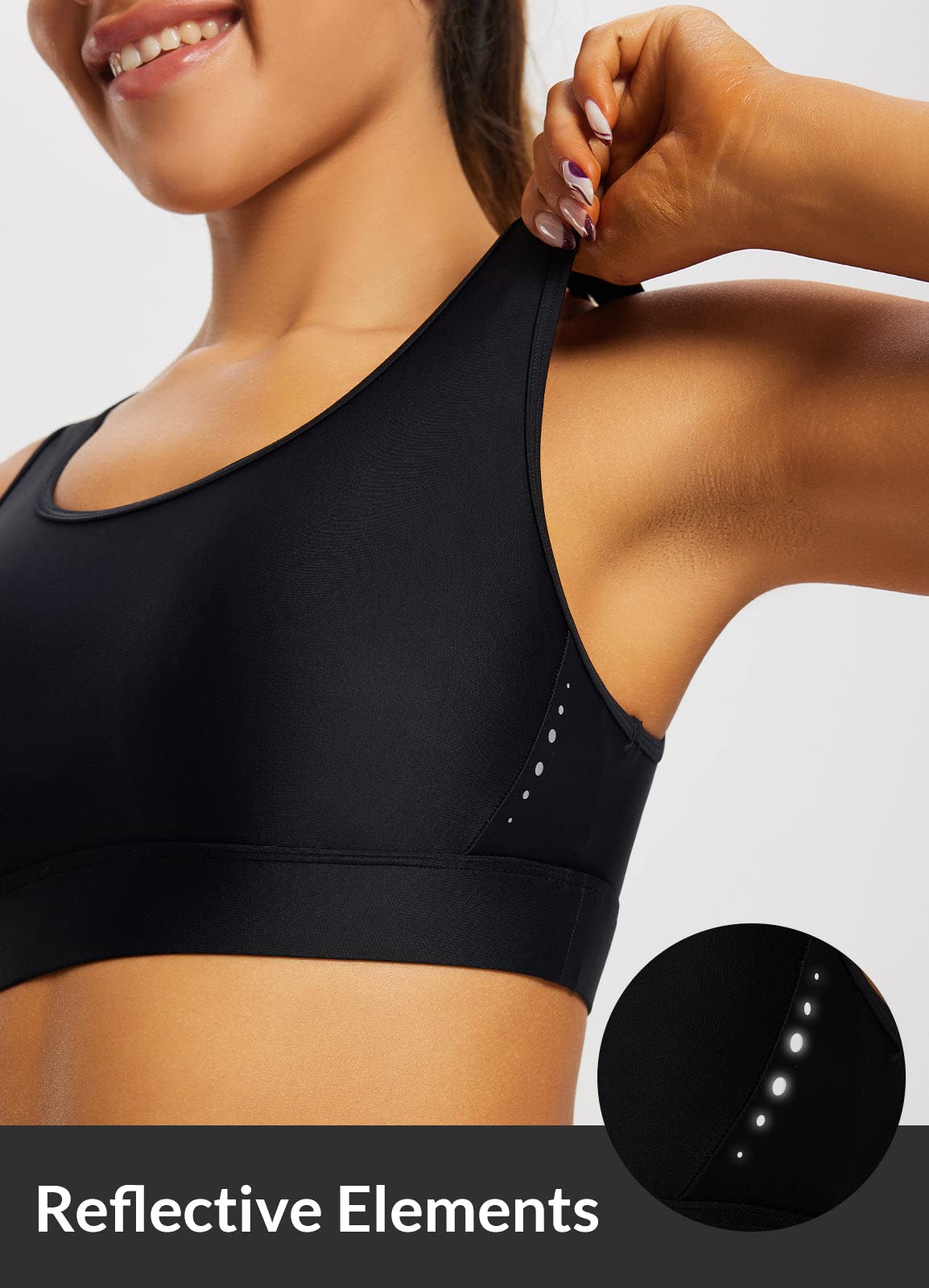 Sports Bras for Women High Support High Neck Removable Pads Workout Tops Black 38(L)