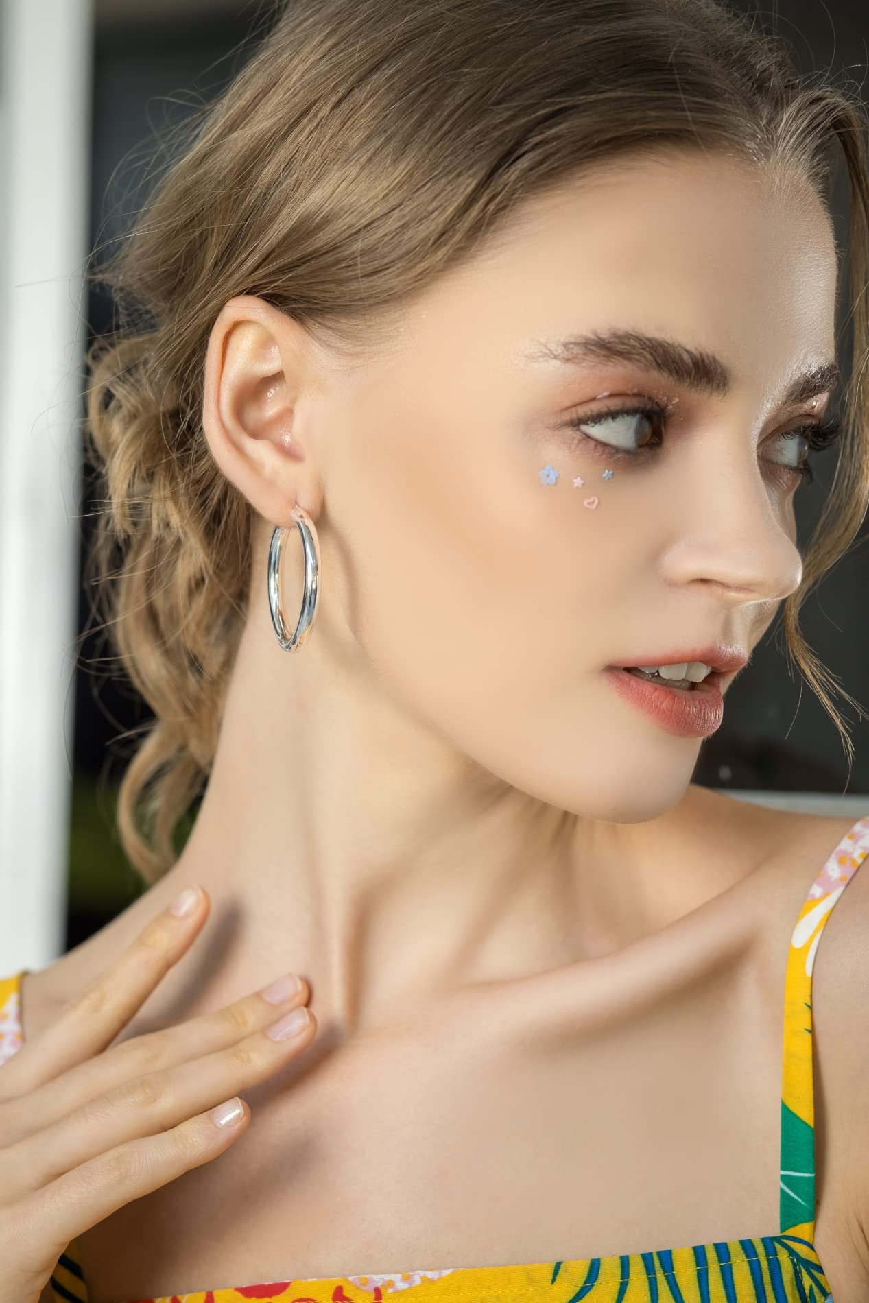 LOVVE Sterling Silver High Polished Round-Tube Click-Top Chunky Thick Hoop Earrings, 5x40mm
