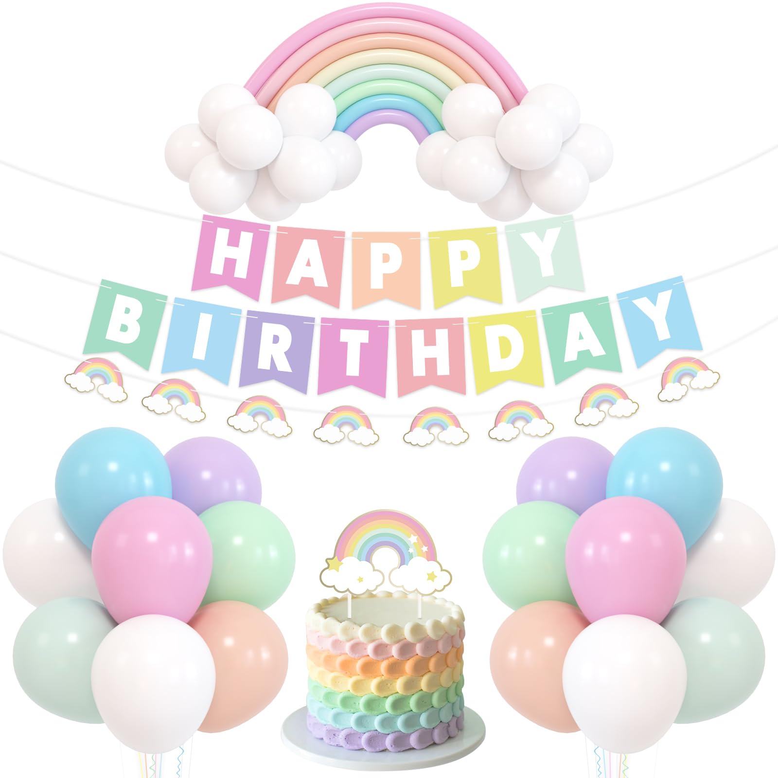 Pastel Rainbow Party Decoration Set Pastel Rainbow Themed Party Kit Happy Birthday Pastel Color Banner Rainbow Bridge Balloons Cake Topper For Pastel Rainbow Girls' Birthday Unicorn Themed Baby Shower