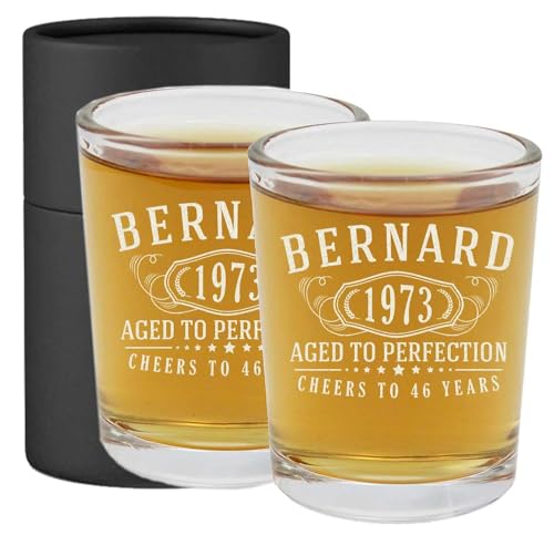 Personalized Etched 2.5oz Shot Glasses 2pk - Customized Birthday Gifts Men Women, Custom Engraved Name Age, Anniversary Retirement Gift Ideas Him Her, Cheers to Turning Years Old, 40th, Cute, Bernard