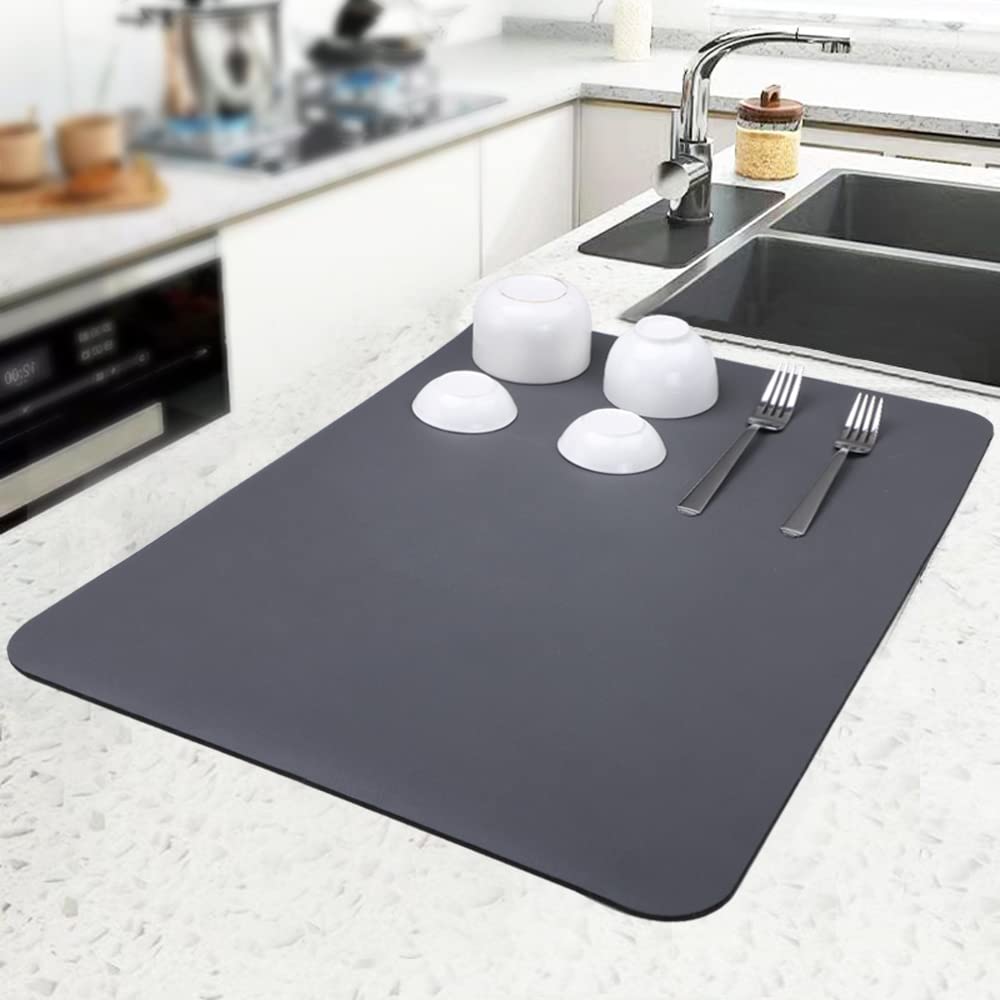 TCASH Dish Drying Mat for Kitchen Counter,24 x 16 In Kitchen Super Abosrbent Draining Mat, Non-Slip Dish Drying Pad with Rubber Backed, Hide Stain Drainer Mats for Countertop and Coffee Maker