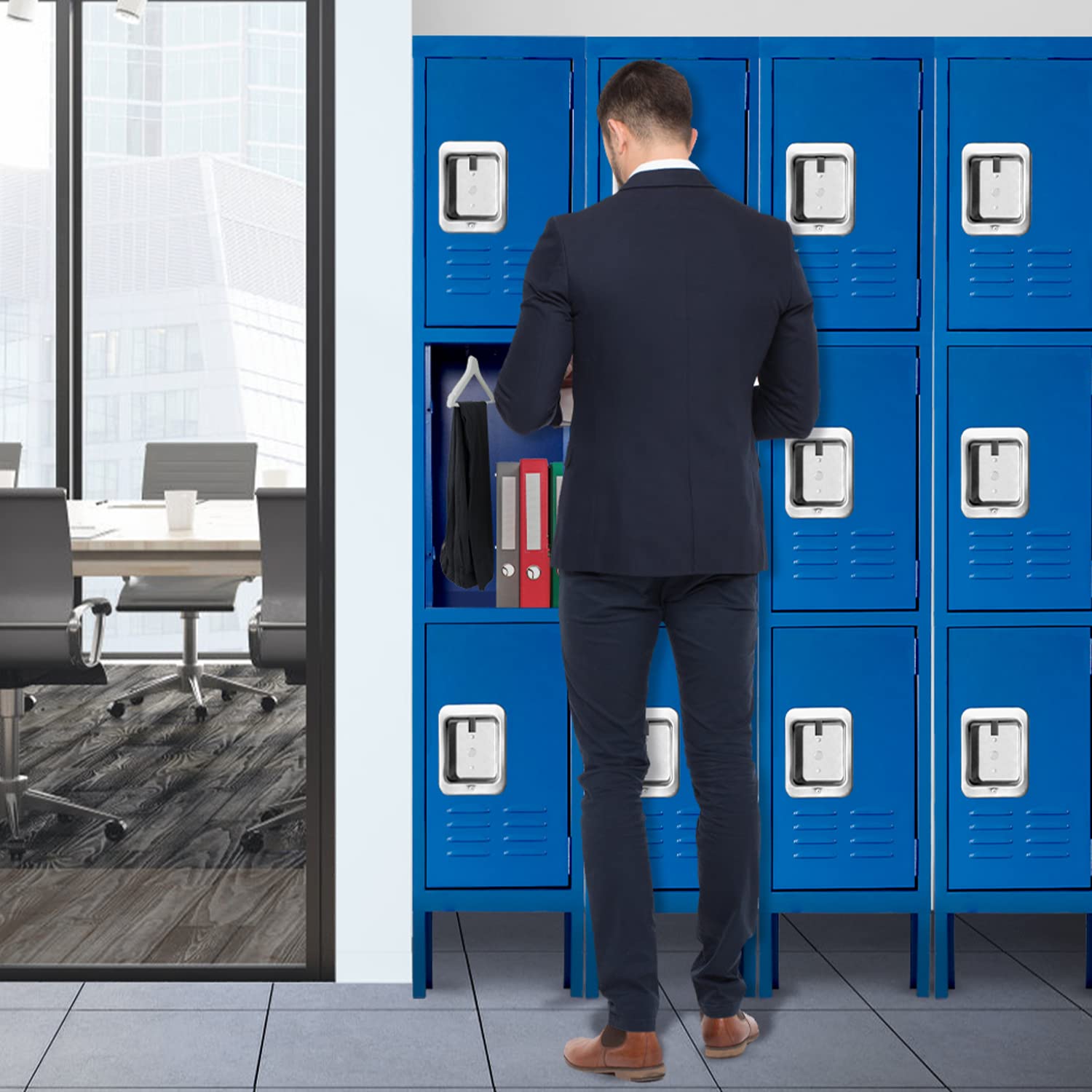 Pataku Metal Lockers for Employees, 3 Tier Storage Locker Cabinet, Steel Lockers 3 Lockable Doors for School, Gym, Office, Home(Blue, 3-Tier)