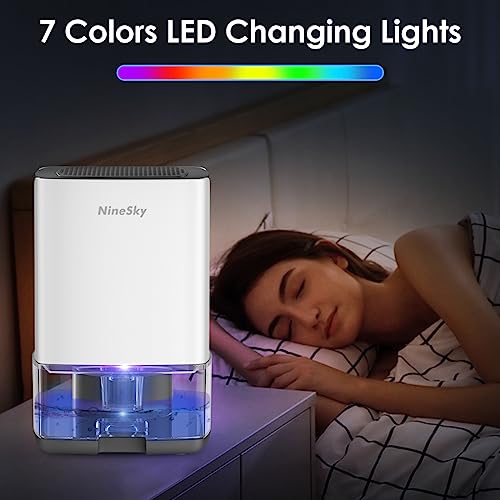 NineSky Dehumidifier for Home, 30oz Water Tank,(300 sq.ft) Dehumidifiers for Bedroom, Bathroom, Basement with 7 Colorful Lights, Auto Shut Off(C1 White/Gray)