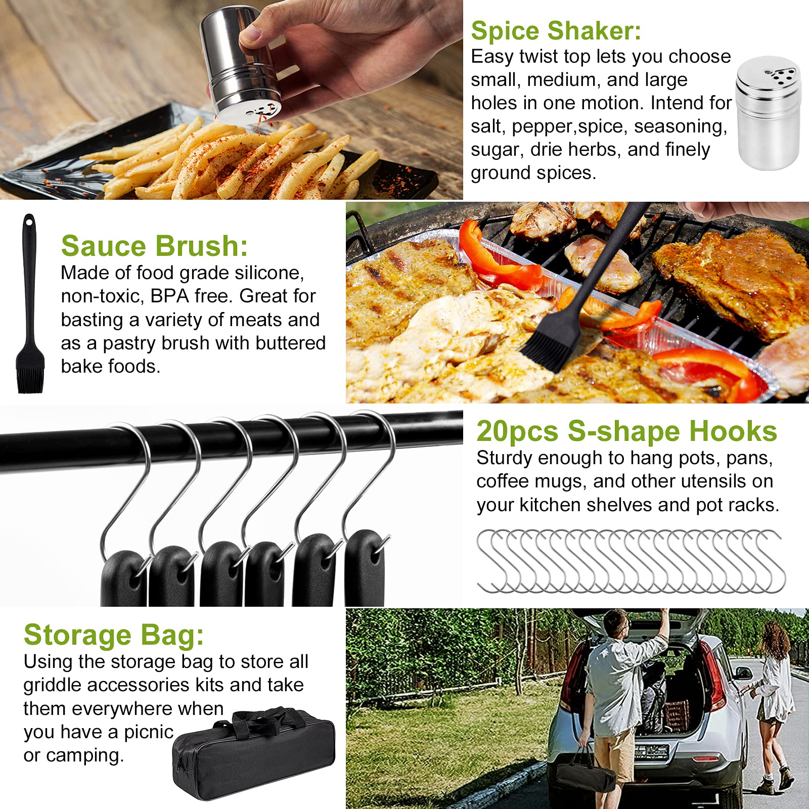 OneLeaf Griddle Accessories, 41Pcs Flat Top Grill Chef, Professional Griddle Tools with Spatula, Basting Cover, Meat Injector, Egg Rings for Outdoor Camping