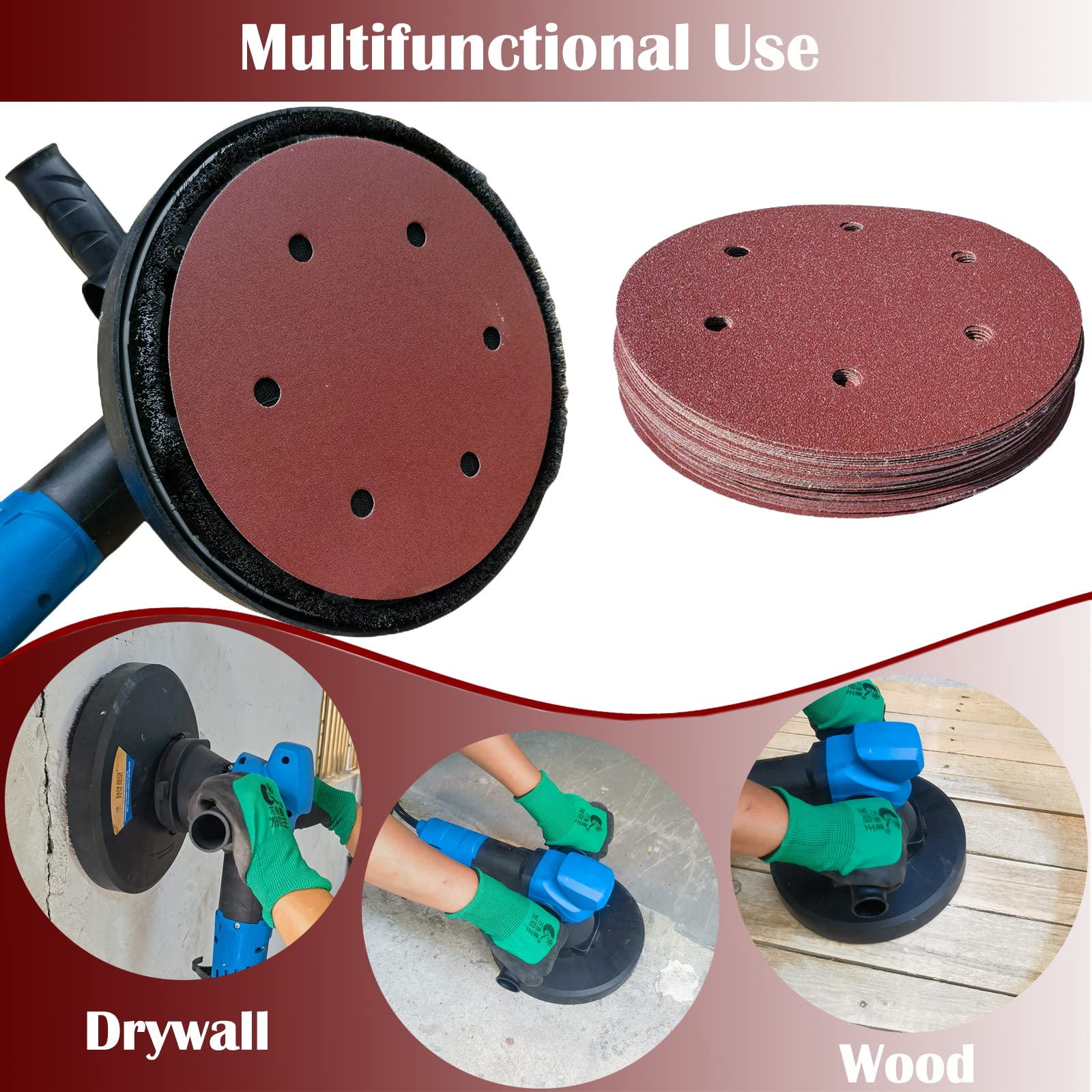 Tonmp 50 PCS 9 Inch 6 Hole Hook-and-Loop Sanding Discs for Drywall Sander -10 Each of 60 80 120 150 240 Grits Sander Paper
