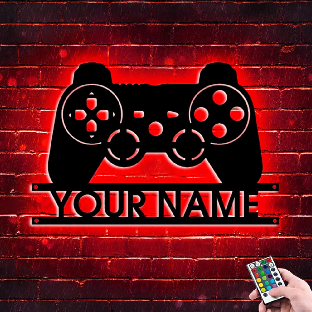 Personalized Gamer Neon Sign, Custom Signs for Bedroom Wall Decor LED Sign Light Game Gamepad Shape, 16 Colors Gifts Teen Boys Decoration Up Signs (Style 9)