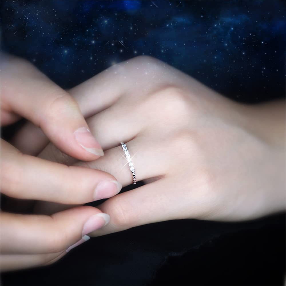 SILBERTALE 925 Sterling Silver 2MM Thin CZ Round Diamond Cubic Zirconia Ring Midi Knuckle Finger Engagement Wedding Band Stackable Rings For Her Size 9.25