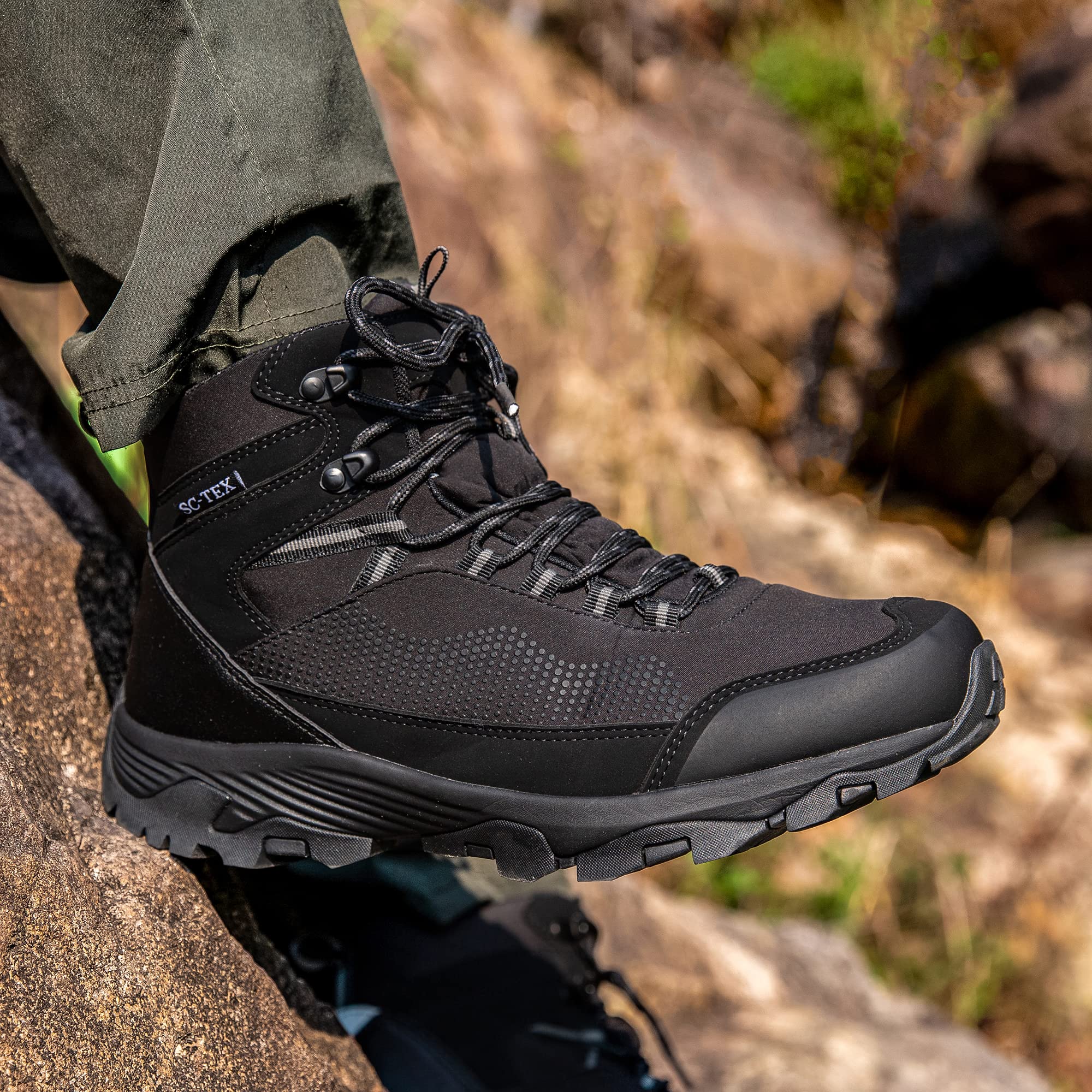 SILENTCARE Men's Hiking Boots Waterproof Non-Slip Mid Ankle Lightweight Outdoor Trekking Backpacking Work Mountaineering Trails Shoes