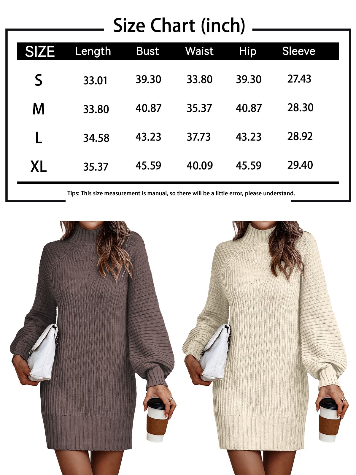 LILLUSORY Christmas Dress Womens Turtleneck Neck Long Sleeve Pullover Sweater Dress 2024 Winter Wedding Guest Dresses Army Green
