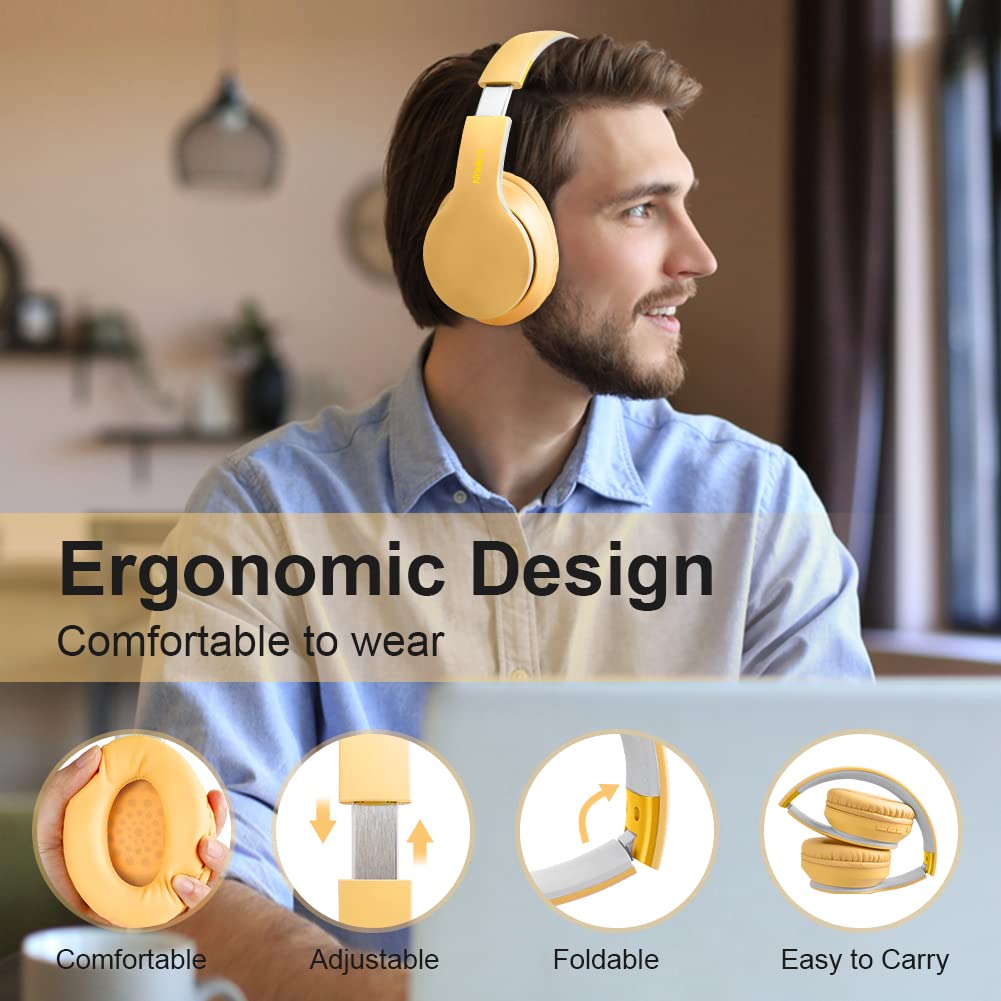 LOBKIN Bluetooth Headphone Over Ear, Stereo Wireless Headset with Microphone, Foldable Wireless and Wired Headphones with TF Card MP3 Mode and FM Radio for Smartphones Bluetooth headsets(Blue)
