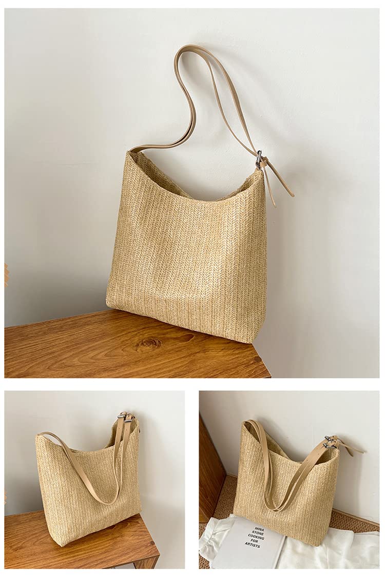 Ulisty Women Straw Bag Weave Bag Summer Beach Bag Tote Bag Shoulder Bag Handbag khaki