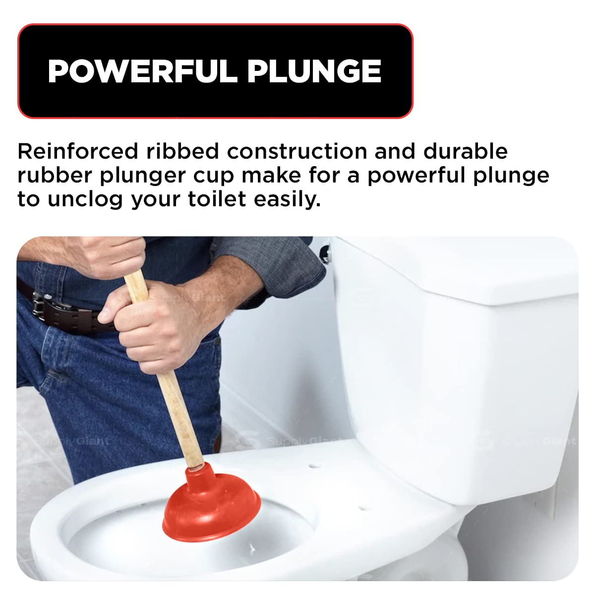 SUPPLYGIANT SU3222 Sink Plunger - Heavy Duty Rubber Plunger for Bathroom - Small Plunger for Sink with 9β Wooden Handle to Fix Clogged Basins and Tubs