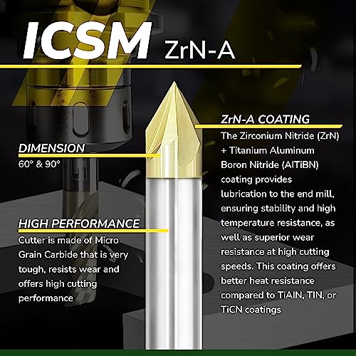 SPEED TIGER Chamfer End Mill - CNC Carving Bits, V Groove, 60 Degree, ICSM1/4"Shank 2"OVL (1 Piece, 1/4" 60°) - for Wood, Alloy Steels, Hardened Steels – Mill Bits Sets for DIYers & Professionals