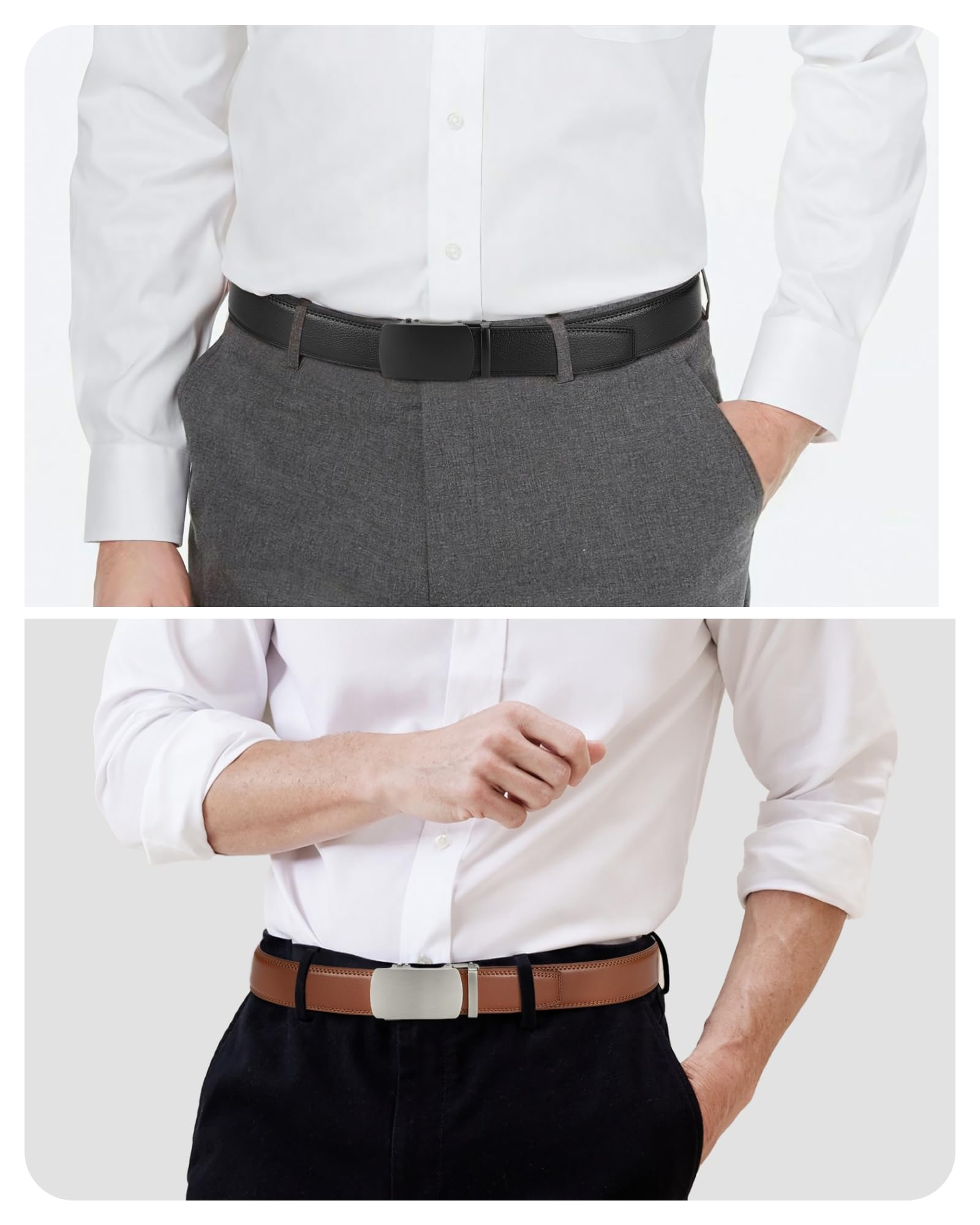 YOETEY Ratchet Belts 2 Pack, Mens Dress Leather Belt, Black & Brown Belt 1 3/8" in Gift Box, Effortlessly Stynish