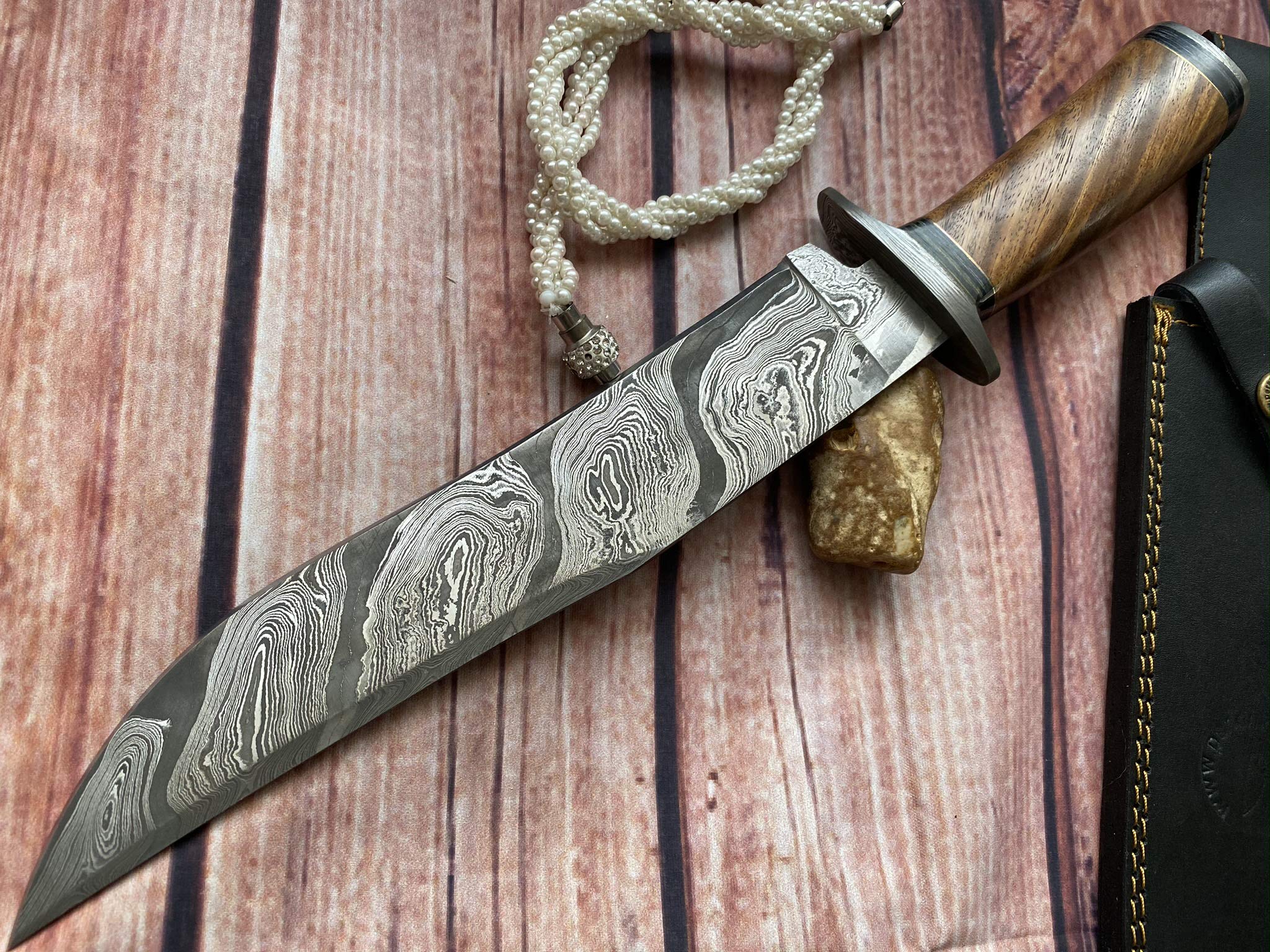 Perkin Hunting Knives 15 Inches Damascus Steel Knife Fixed Blade Hunting Knife With Sheath