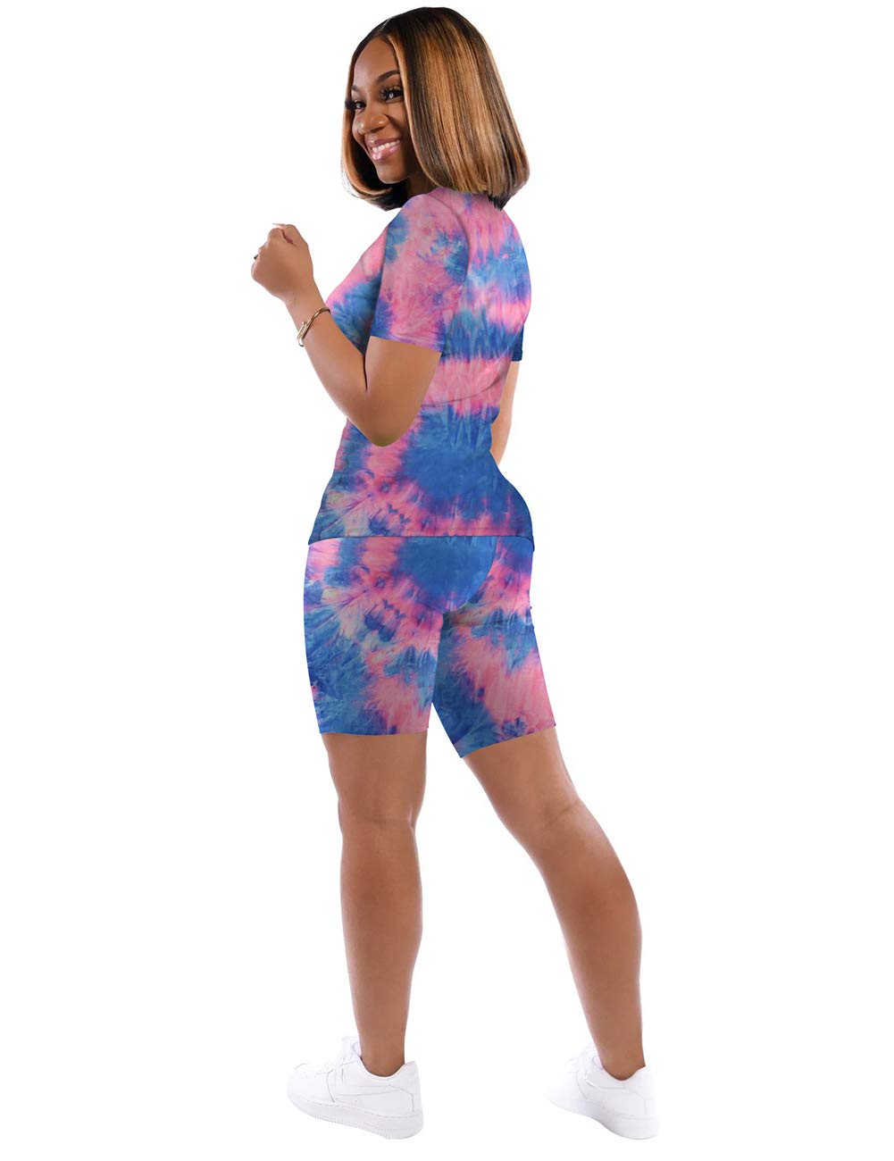 Saloogoe Two Piece Outfits for Women, Vacation Short Sleeve Summer Tops and Short Pants Sets S