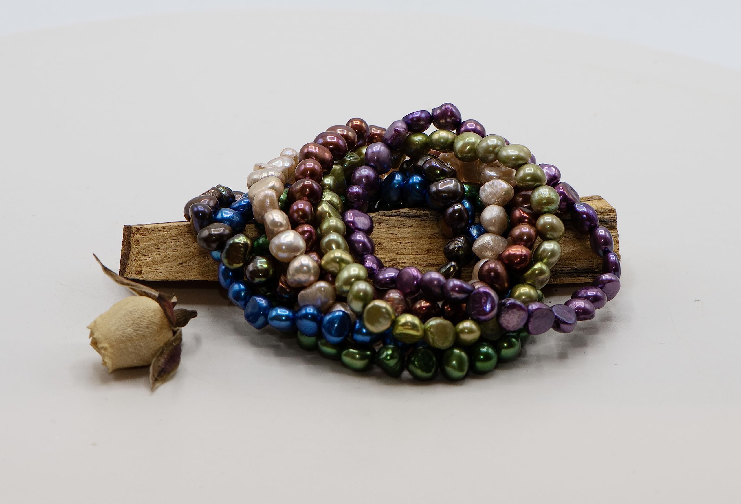 LTC Designs Dyed Multi Colored Freshwater Cultured Pearl Seven-Piece Stretch Bracelets Set 6-6.5 for Women, Teens, and Girls