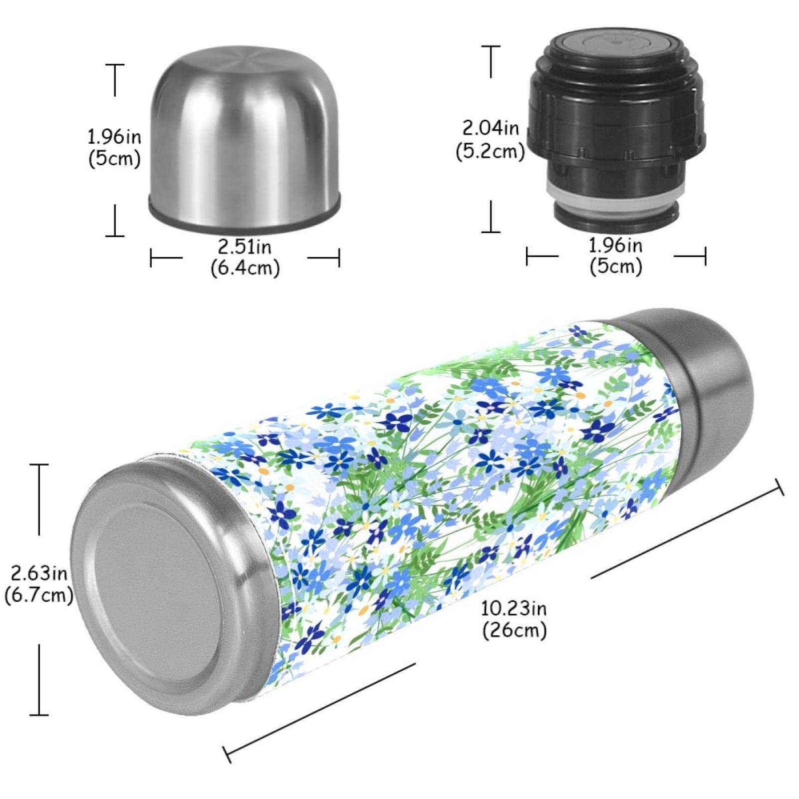 Stainless Steel Leather Vacuum Insulated Mug Flower Thermos Water Bottle for Hot and Cold Drinks Kids Adults 16 Oz