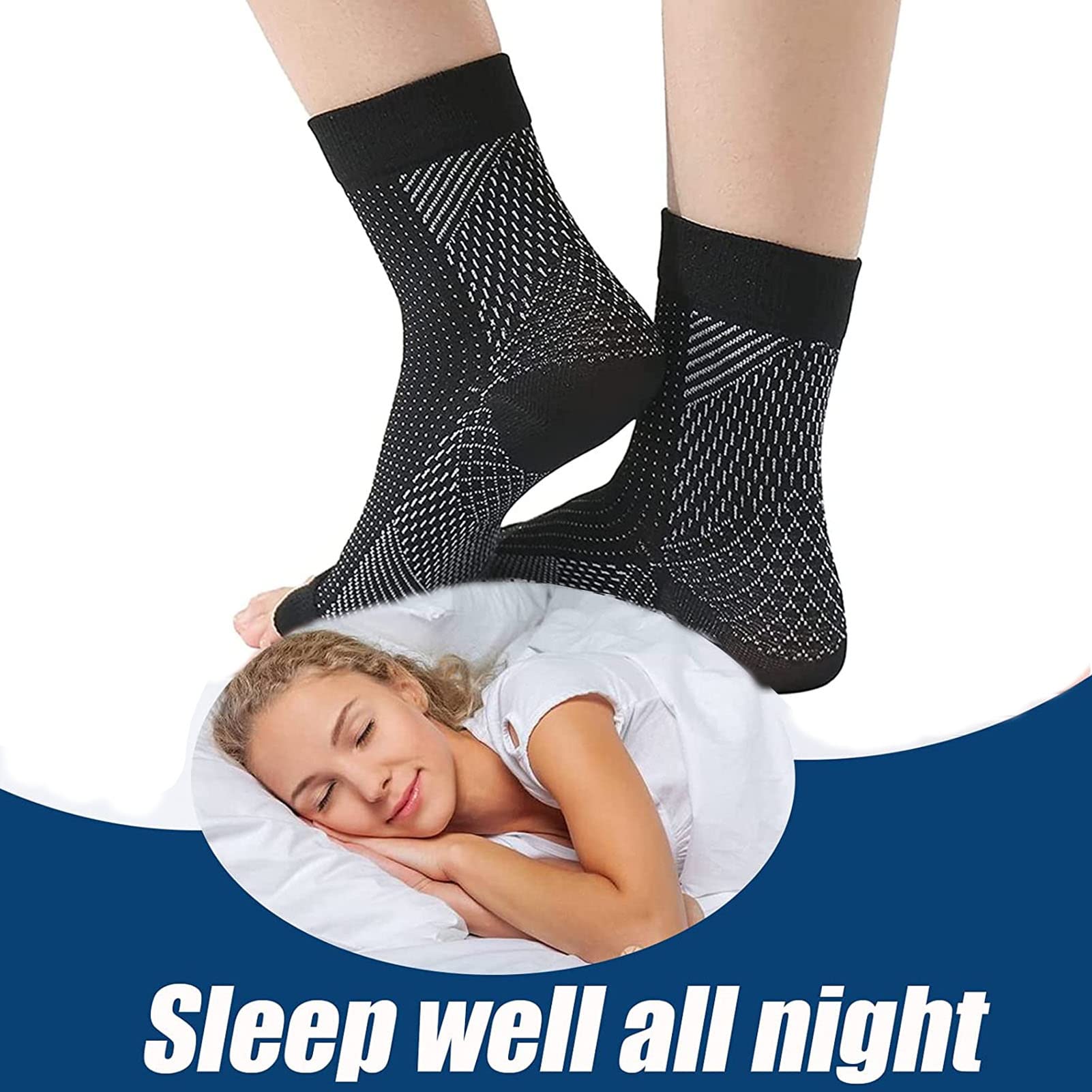 VQRZG Neuropathy Socks for Women and Men, 4Pairs Soothe Relief Compression Socks, Ankle Brace for Plantar Fasciitis Sleeve Soothe(L/XL)