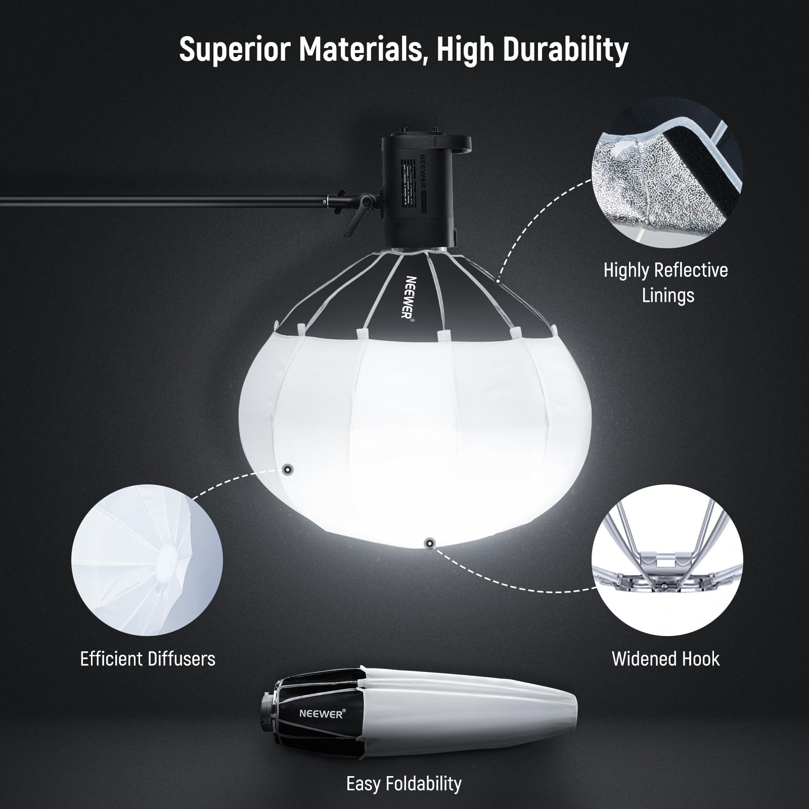 NEEWER 35"/90cm Lantern Softbox One Step Quick Release, 360° Light Diffuser with Skirt, Bowens Mount for Video Light CB60 CB100 CB150 Compatible with Aputure Light 600d Amaran 60x Godox SL60W, NS90L
