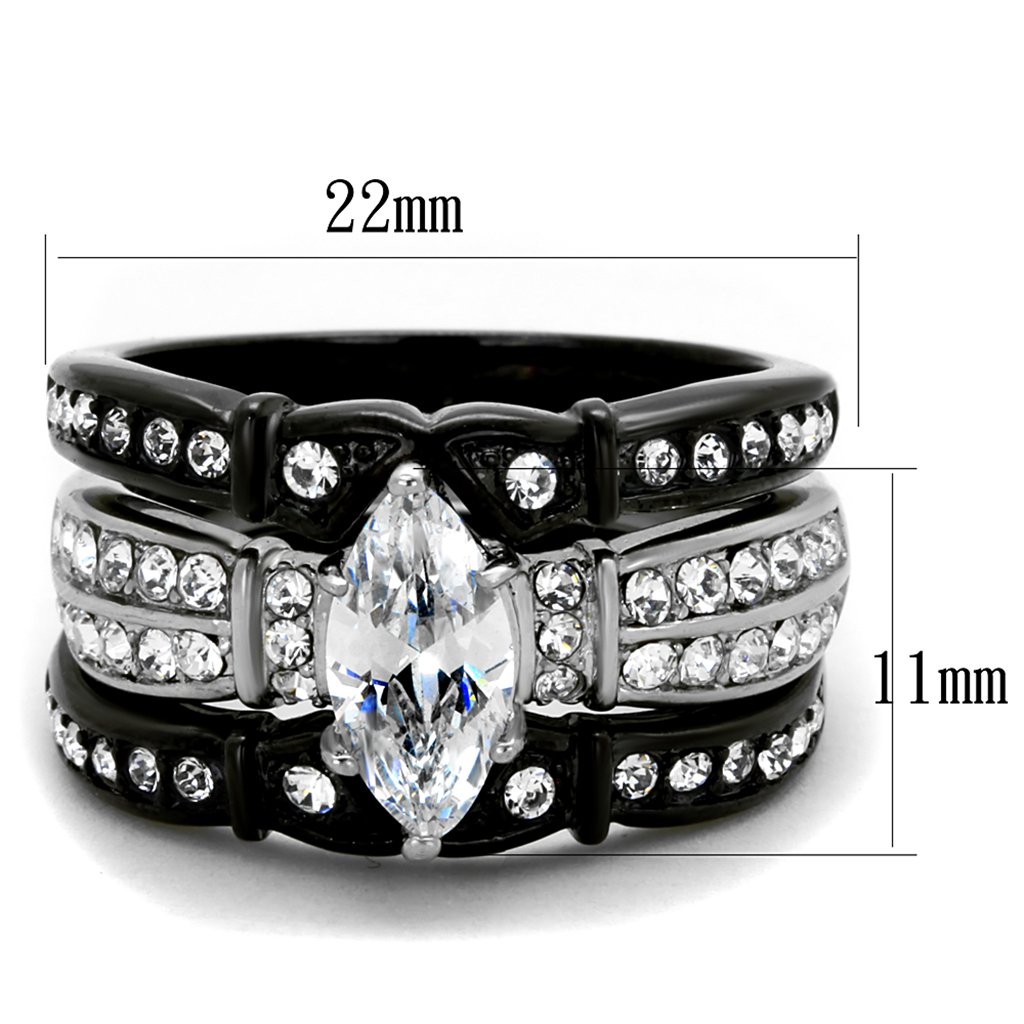 Marimor Jewelry His Hers 4 Piece Black Stainless Steel and Titanium Wedding Engagement Ring Band Set Size Women's 08 Men's 11
