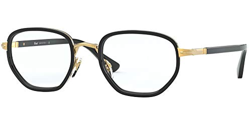 Persol PO2471V Round Prescription Eyewear Frames, Gold/Black/Demo Lens, 50 mm