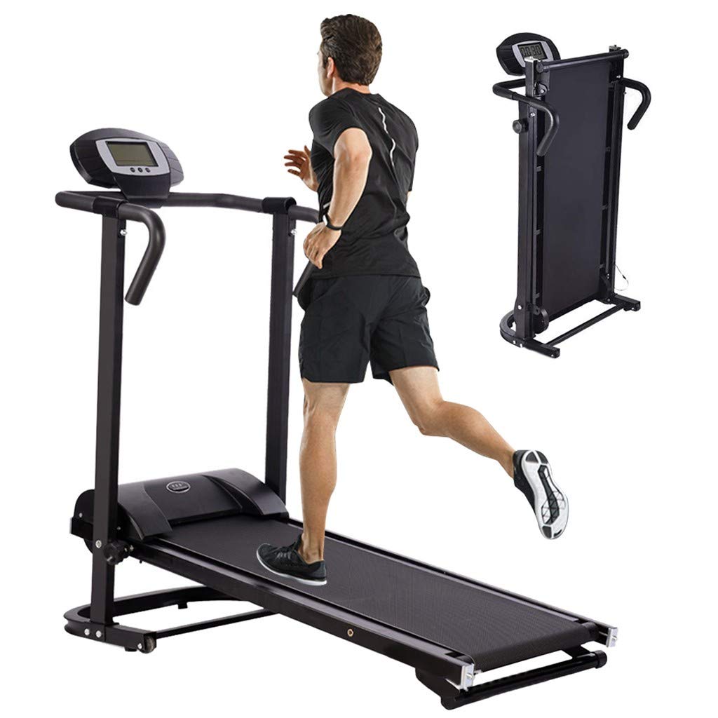 OKBOP Folding Incline Manual Treadmills for Home, Compact Portable Under Desk Mini Running Machine with LED Display, Foldable Small Walking Exercise Fitness Equipment for Small Space (Black)