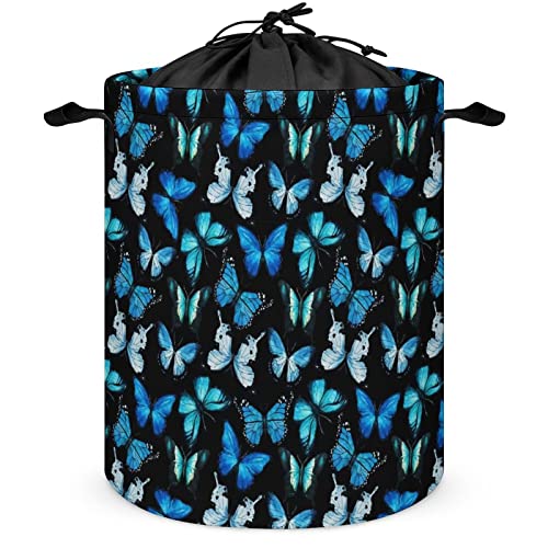 Watercolor Butterfly Laundry Basket Round Collapsible Storage Bin with Drawstring and Handle for Bedroom Bathroom Toys Room 17.3" X 13.8"