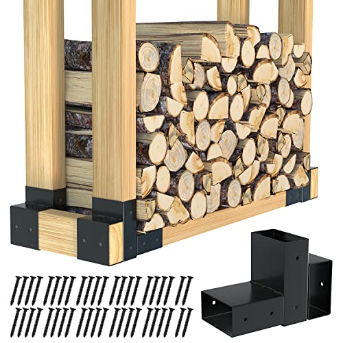 Urban Deco Firewood Rack Outdoor Bracket Kit - Log Racks Outdoor For Firewood Adjustable Log Holder Heavy Duty Firewood Rack Brackets - Black Wood Rack - Pack Of 4