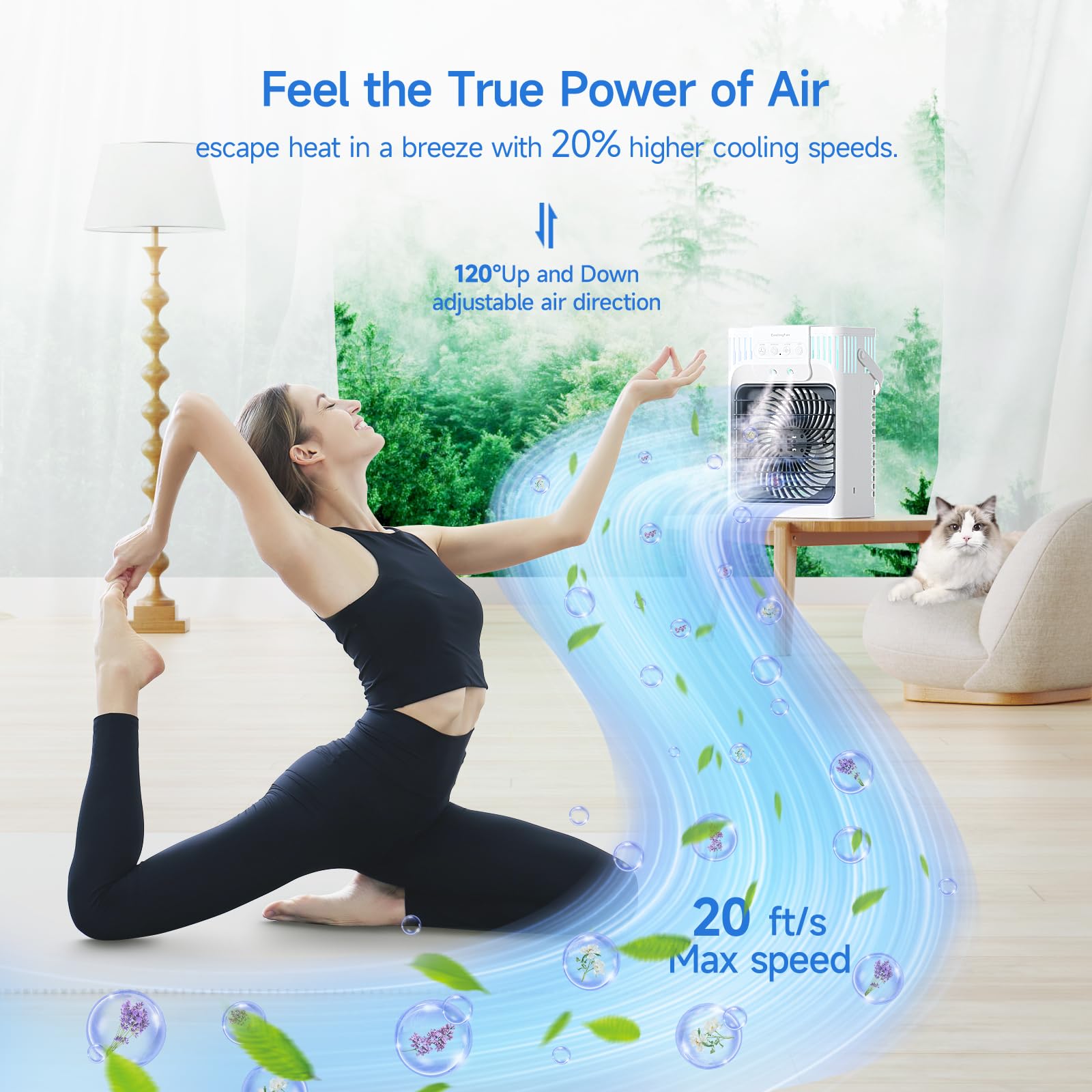 VICELEC Portable Air Conditioner Cooling Fan with Remote, Quiet with 3 Speeds, 1200ml Evaporative Personal Air Cooler Fan with 3 Mist, 7 Night Light, 8H Timer, Small Air Conditioner for Bedroom Office