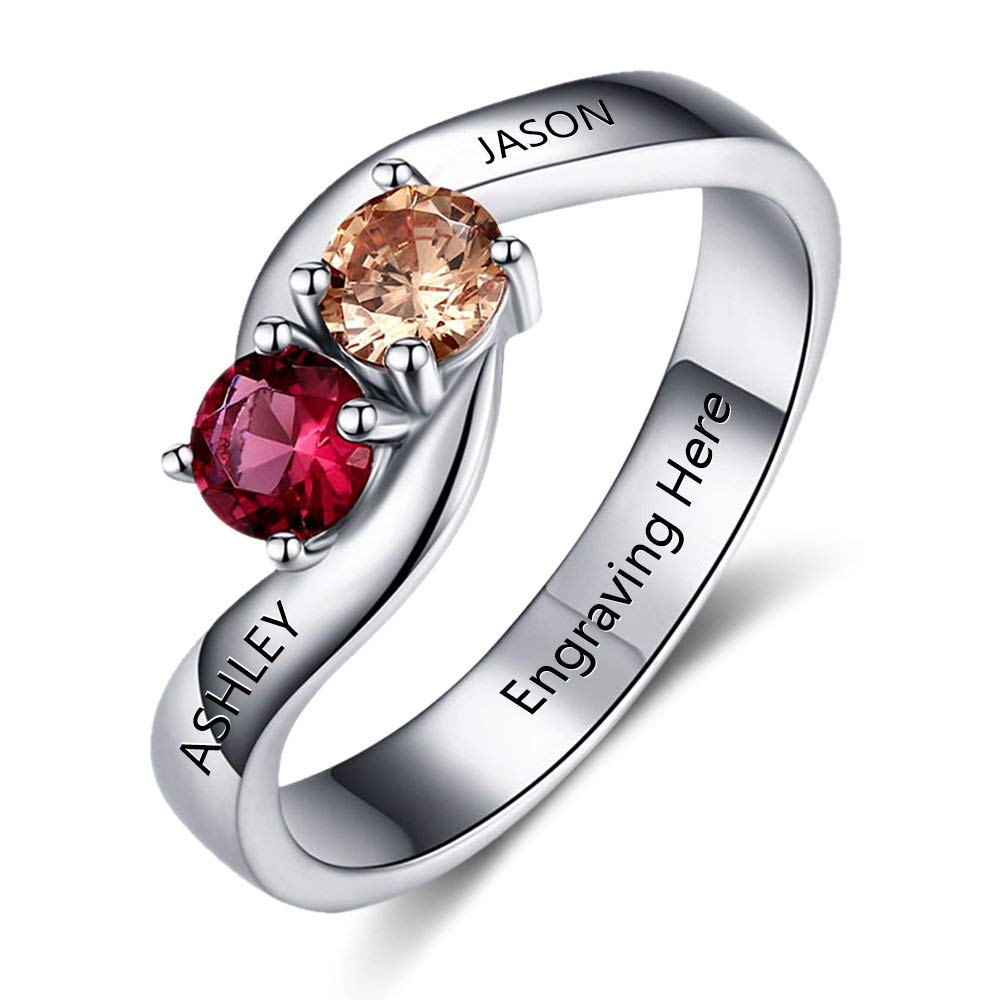 Love Jewelry Personalized Simulated Birthstones Promise Ring for Her Engraved Valentine's Engagement Ring for Couples (7)