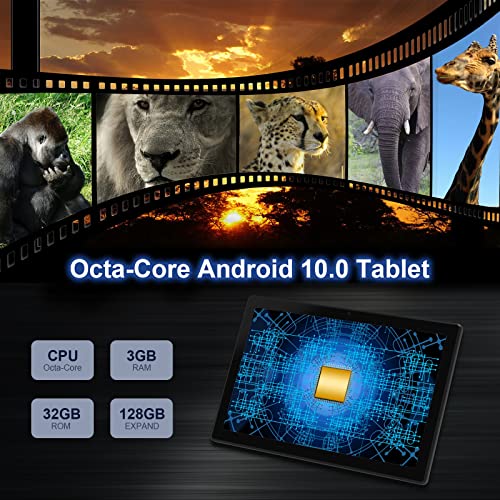 Tablet 10 Inch 3GB RAM, Octa-Core Android 10.0 Tablet, 32GB ROM, 128GB Expansion, 2.4G 5G Dual WiFi, 5MP Front 13MP Rear Camera, 10.1'' HD Touch Screen, Support GPS, Bluetooth