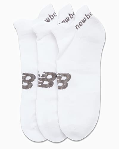 New Balance Men's Double Tab Cushioned Low Cut Socks (3 Pack), White, Size Shoe Size: 6-12.5