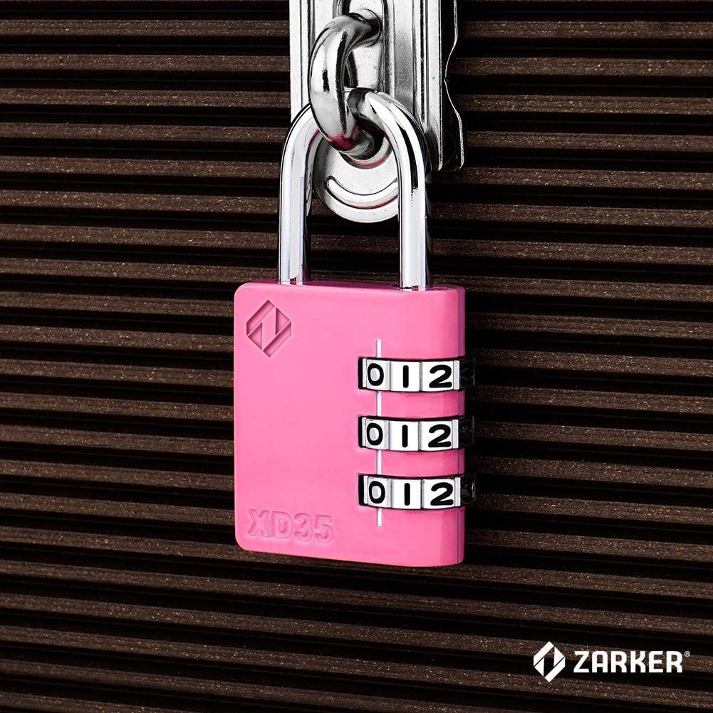 Zarker XD35 3-Digit Combination Padlock, Pink, 1-Pack