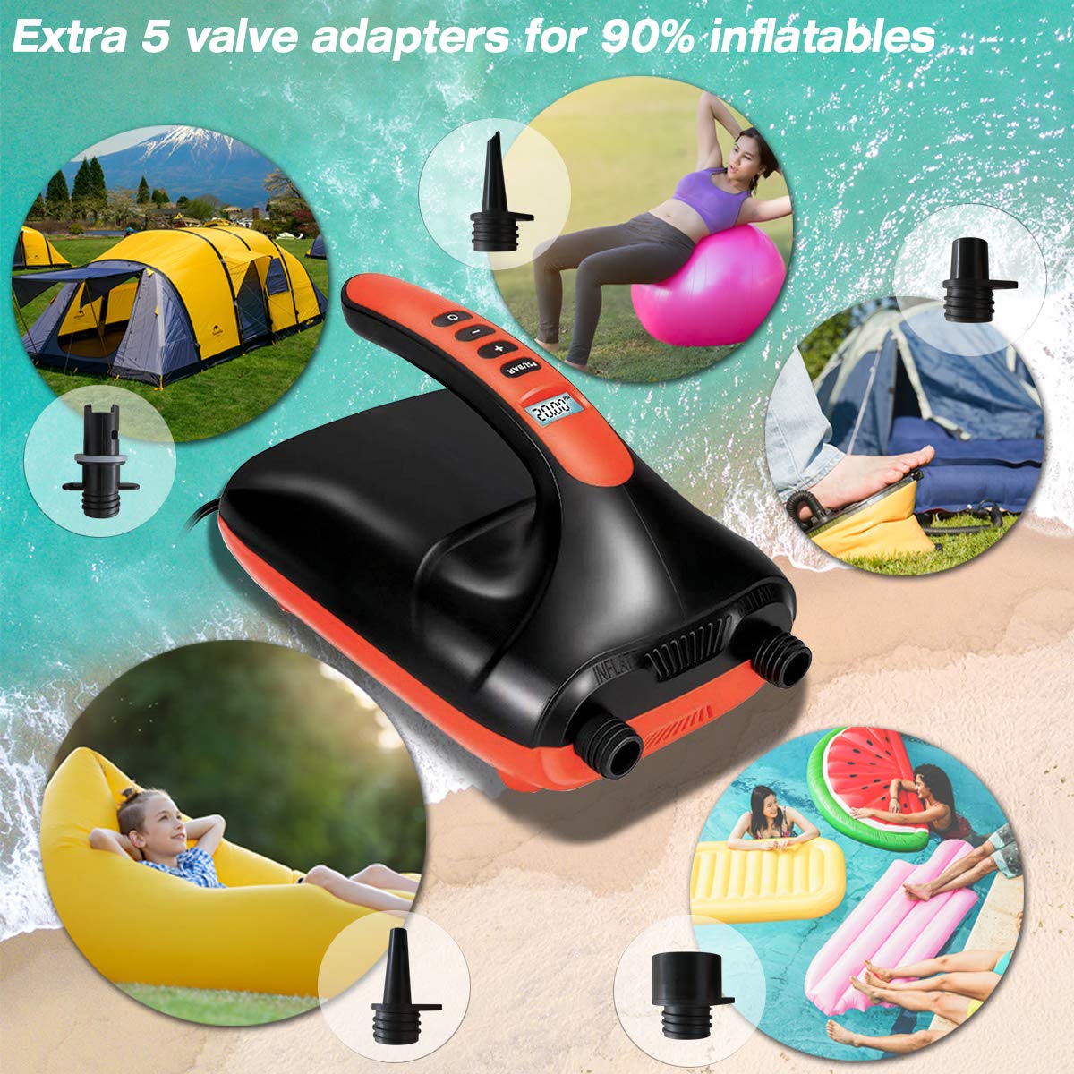 Paddle Board Pump,SUP Air Pump 20PSI High Pressure,Electric Portable Pump,12v Air Pump,Intelligent Dual Stage & Auto-Off Inflation & Deflation Function for Paddle Boards,Inflatable Boats,Kayaks