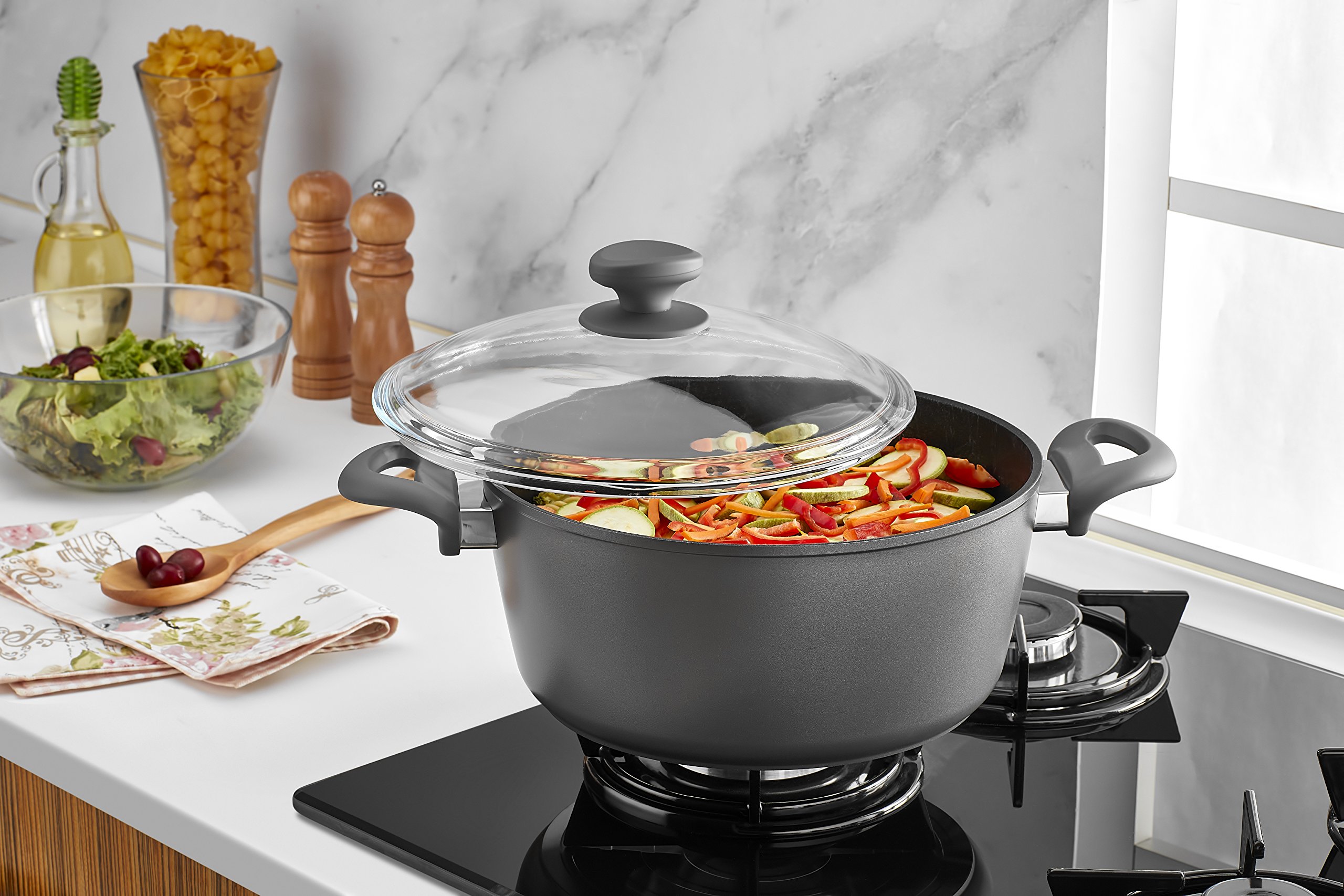 Saflon Titanium Nonstick 8-Quart Stock Pot with Tempered Glass Lid, 4mm Forged Aluminum with PFOA Free Coating from England