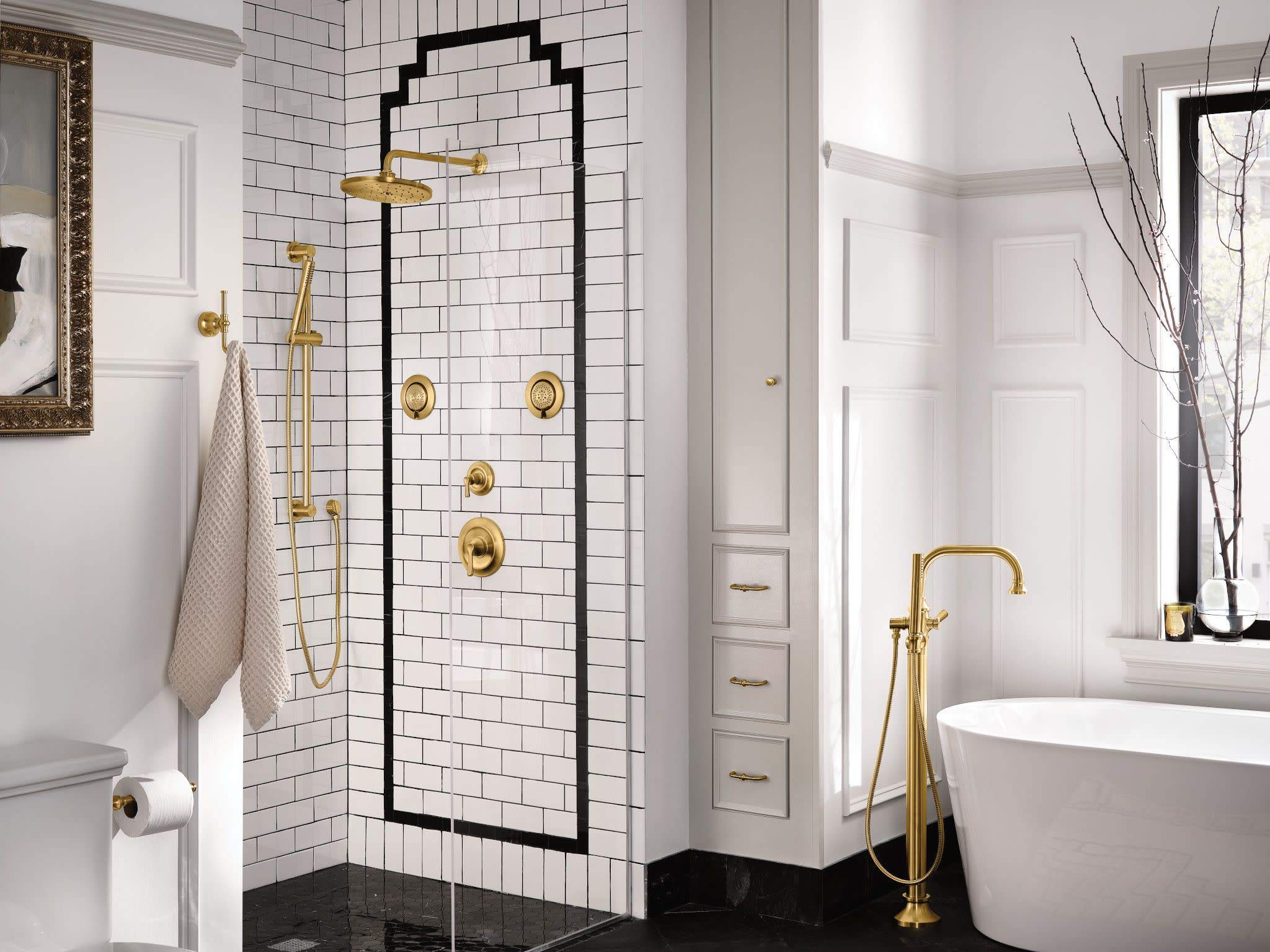 Moen S44507BG Colinet One-Handle Traditional Freestanding Floor Mount Tub Filler with Handshower, Brushed Gold