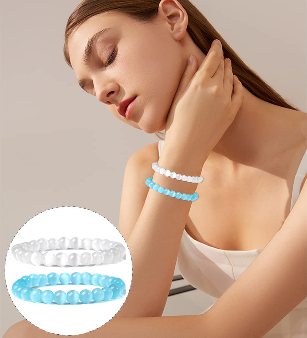 SAMOCO 12 Pcs 8mm Semi-precious Beaded Bracelets for Men Women Healing Stretch Round Bead Crystal Gemstones Bracelets Unisex
