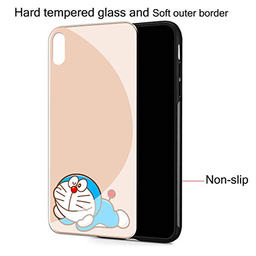 Luxury Phone Case for Samsung Galaxy A40 Cover,9H Tempered Glass Back Cover Soft Silicone Anti Scratch Bumper Design LB-148 Anime Doraemon Protective Case