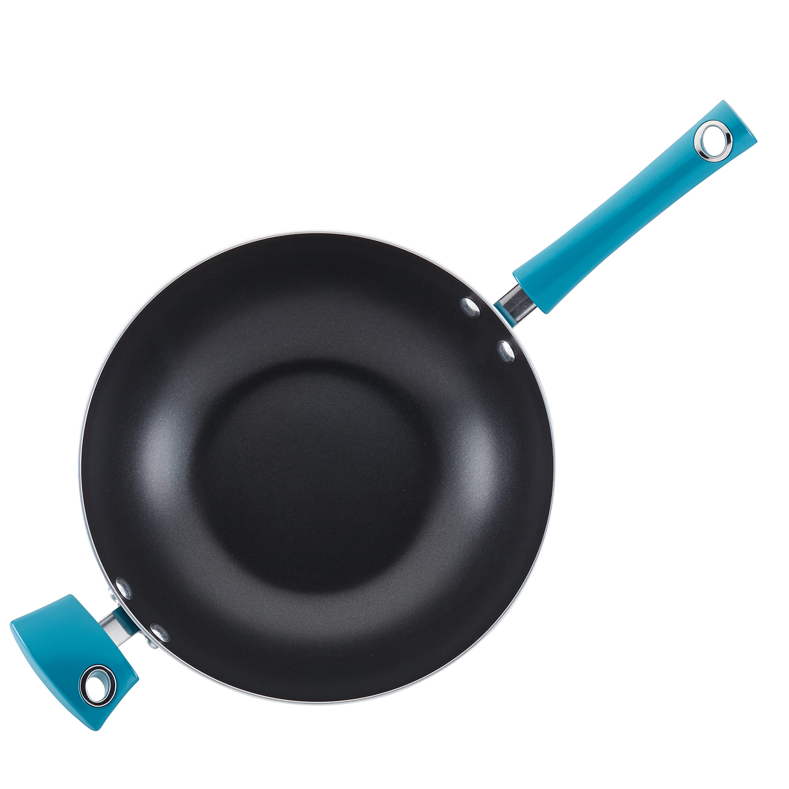 Rachael Ray Cityscapes Nonstick Stir Fry Pan/Wok with Lid and Helper Handle, 11 Inch, Turquoise