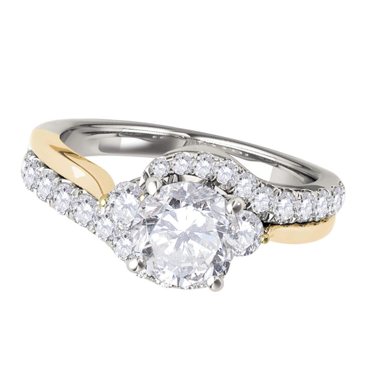 Mauli Jewels 1 Carat Halo Two Tone Diamond Engagement Ring 4 prong 14k Solid Yellow & White Gold